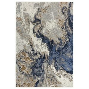 LUXE WEAVERS Marble Collection Blue Area Rug 5x7 Modern Abstract Swirl Design Non-Shedding Carpet