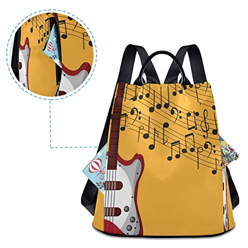 ALAZA Music Note Guitar Yellow Large Women's Fashion Casual Backpack Purse Shoulder Travel Bag