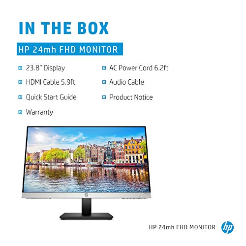 HP 24mh FHD Monitor - Computer Monitor with 23.8-Inch IPS Display (1080p) - Built-In Speakers and VESA Mounting - Height/Tilt Adjustment for Ergonomic Viewing - HDMI and DisplayPort - (1D0J9AA#ABA)