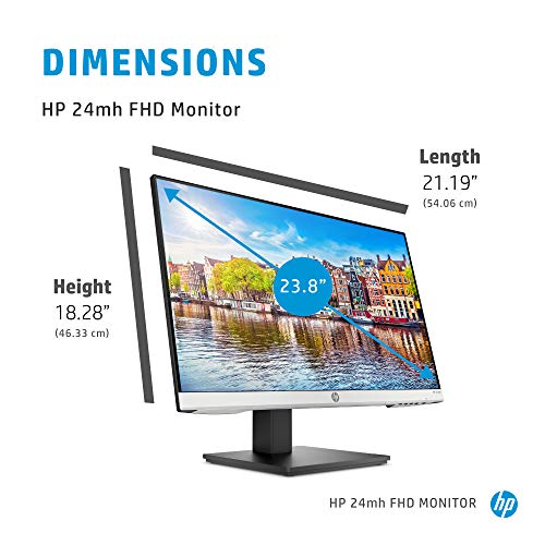 HP 24mh FHD Monitor - Computer Monitor with 23.8-Inch IPS Display (1080p) - Built-In Speakers and VESA Mounting - Height/Tilt Adjustment for Ergonomic Viewing - HDMI and DisplayPort - (1D0J9AA#ABA)