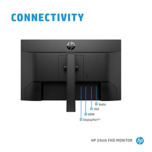 HP 24mh FHD Monitor - Computer Monitor with 23.8-Inch IPS Display (1080p) - Built-In Speakers and VESA Mounting - Height/Tilt Adjustment for Ergonomic Viewing - HDMI and DisplayPort - (1D0J9AA#ABA)