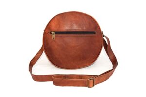 handmade vintage leather crossbody bag women/teen girls satchel handbag round messenger sling bags, 10 inch small, brown