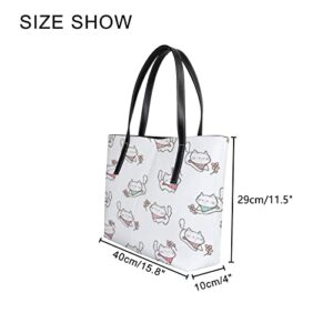 Fashionable women's handbag tote bag, Cartoon Cat and Flowerprinted shoulder bag is light and durable