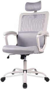 smug ergonomic mesh high back computer adjustable headrest,lumbar support, tilt function,swivel rolling, soft pu armrest task home office desk chairs, light grey