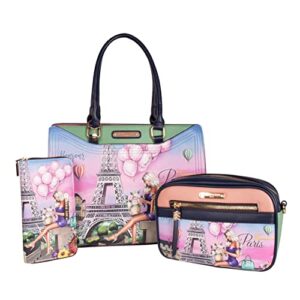 nicole lee romance in paris 3 piece set (satchel, crossbody, wallet)