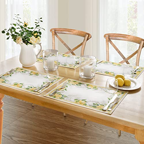 Newbridge Lemon Orchard Farmhouse Bordered Fabric Tablecloth - Fresh Lemon Vine Border Stain and Wrinkle Resistant Tablecloth, 60 Inch x 84 Inch Oblong/Rectangle