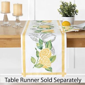 Newbridge Lemon Orchard Farmhouse Bordered Fabric Tablecloth - Fresh Lemon Vine Border Stain and Wrinkle Resistant Tablecloth, 60 Inch x 84 Inch Oblong/Rectangle