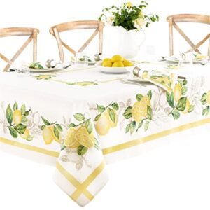 Newbridge Lemon Orchard Farmhouse Bordered Fabric Tablecloth - Fresh Lemon Vine Border Stain and Wrinkle Resistant Tablecloth, 60 Inch x 84 Inch Oblong/Rectangle