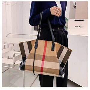 Handbags for Women Canvas Fashion Large Capacity Roomy Bag Ladies Crossbody Purse Fashion Trend Plaid Shoulder Bag