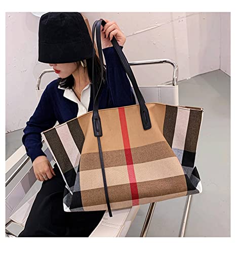 Handbags for Women Canvas Fashion Large Capacity Roomy Bag Ladies Crossbody Purse Fashion Trend Plaid Shoulder Bag