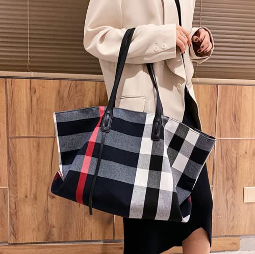 Handbags for Women Canvas Fashion Large Capacity Roomy Bag Ladies Crossbody Purse Fashion Trend Plaid Shoulder Bag