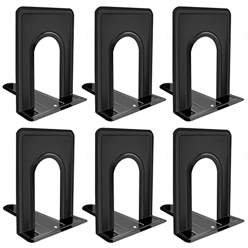 Umikk Bookends, Black Metal Nonskid Bookend Supports for Shelves Heavy Duty Books End, Office Book Stopper, 6 x 5 x 6 Inches, 6 Pieces (3 Pairs) (Black)