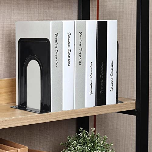 Umikk Bookends, Black Metal Nonskid Bookend Supports for Shelves Heavy Duty Books End, Office Book Stopper, 6 x 5 x 6 Inches, 6 Pieces (3 Pairs) (Black)