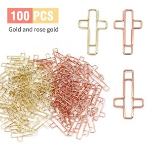 Paper Clip 100pcs Cross Bible Paper Clips 50 Rose Gold and 50 Gold Paper Clip, Notepads, Files, Folders, Bookmarks for Work, Study, Diary