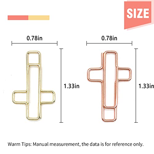 Paper Clip 100pcs Cross Bible Paper Clips 50 Rose Gold and 50 Gold Paper Clip, Notepads, Files, Folders, Bookmarks for Work, Study, Diary