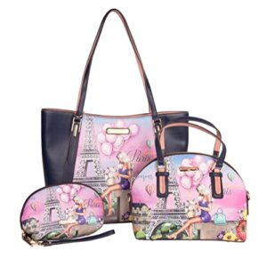 nicole lee romance in paris 3 piece set (tote, crossbody, pouch)