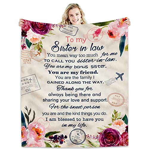 Sister in Law Gifts Blanket Flannel Fleece Blankets- Sister-in-Law Funny Gifts for Christmas, Engagement, Wedding, Birthday- Sister in Law Gifts for Women Soft Throw Blankets for Bed Sofa 60"X 50"