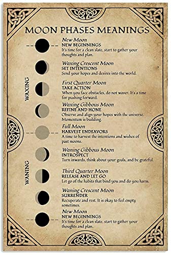 Metal Sign Moon Phases Meanings Witchery Tin Sign Bar Home Decoration New Year Sign The Best Gift for Parents So That Children Can Gain Knowledge in Daily Life 8X12 inch