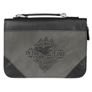 christian art gifts classic bible cover hope in the lord isaiah 40:31 faux leather, black/gray, large