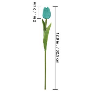 20 Pcs Artificial Turquoise Tulip Flowers Faux Tulip Stems PU Real Touch Tulips 12.8" Tall for Easter Spring Vase Wedding Bouquets Floral Arrangements Wreath Table Centerpiece Indoor Outdoor Decor