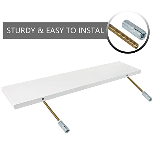 24 Inch Floating Shelves White Floating Shelf for Wall Set of 2, Durable Natural Wood Oak Floating Shelf for Bedroom Bathroom Kitchen, Easy Assembly, Classic Design, White Color, 24*6*0.8 (2 Pack)