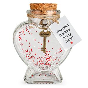 you hold the key to my heart romantic bottle, heart decorative bottle gifts for boyfriend or girlfriend valentine’s day anniversary ，wish jar with tiny card present box gift for wife or husband.