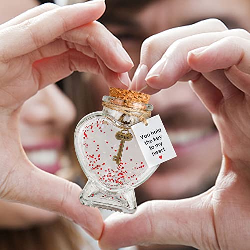 You Hold the Key to My Heart Romantic Bottle, Heart Decorative Bottle Gifts for Boyfriend or Girlfriend Valentine's Day Anniversary ，Wish Jar with Tiny Card Present Box Gift for Wife or Husband.