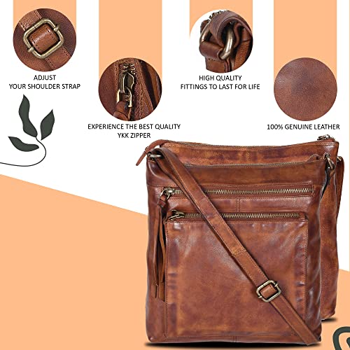 Vintage Handmede Leather Purse, Stylish Crossover/Crossbody Slings for Women - Travel/Work