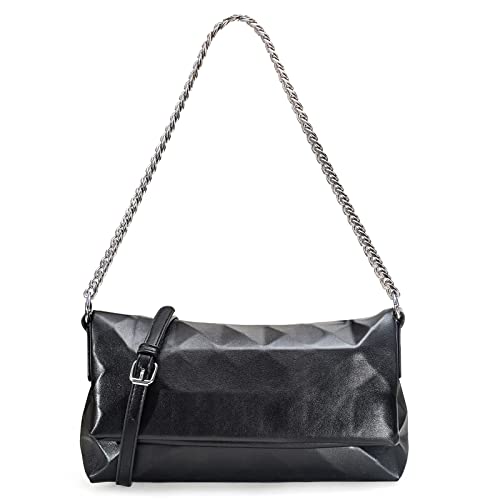 Women Chain Handbag, Shoulder Crossbody Hobo Purse Foldable Small Messenger Clutch Satchel Bag, Black