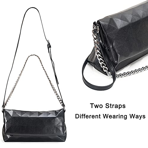 Women Chain Handbag, Shoulder Crossbody Hobo Purse Foldable Small Messenger Clutch Satchel Bag, Black