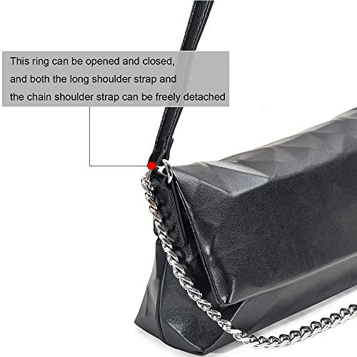 Women Chain Handbag, Shoulder Crossbody Hobo Purse Foldable Small Messenger Clutch Satchel Bag, Black