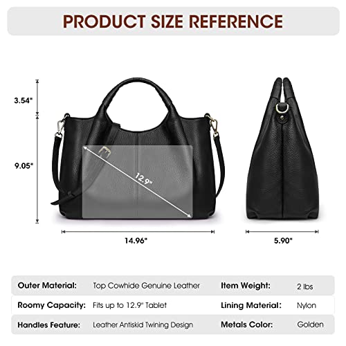 Kattee Genuine Leather Purses Handbags for Women Crossbody Bags Top Handle Soft Satchel Tote Shoulder Bag Medium Size