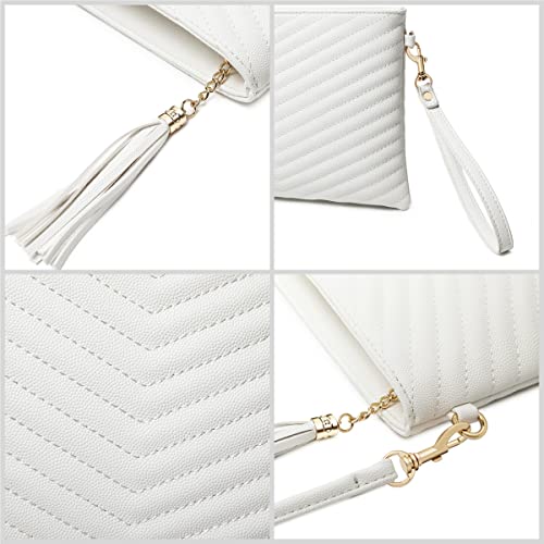 CYHTWSDJ Trendy Vegan Leather Shoulder Purses, Clutch Wallet with Wristlet Strap,Small tassel Crossbody Bags for Women (White)