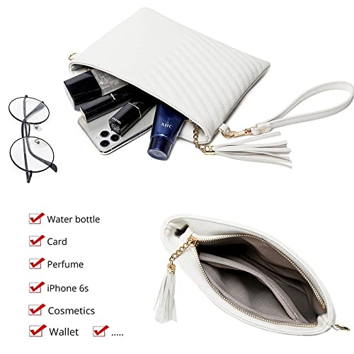 CYHTWSDJ Trendy Vegan Leather Shoulder Purses, Clutch Wallet with Wristlet Strap,Small tassel Crossbody Bags for Women (White)