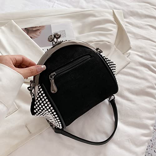 U/F Punk Style Party Fashion Crossbody Bags for Women Rivet Evening Clutch Purse Ladies Black Small Chains Shoulder Bag Sac A Main (Bright Silver)