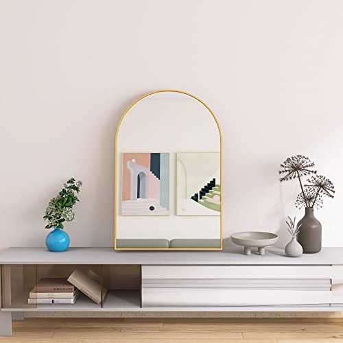 LFT HUIMEI2Y Arched Wall Mirror, 24"x36"Arched Wall Mounted Mirror with Aluminum Alloy Frame and Arch Top Rounded Corner for Bathroom, Bedroom, Living Room, Entryway, Gold