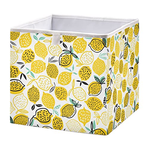 Kigai Summer Yellow Lemon Cube Storage Bin 11x11x11 in, Large Organizer Collapsible Storage Basket for Shelves, Closet, Storage Room