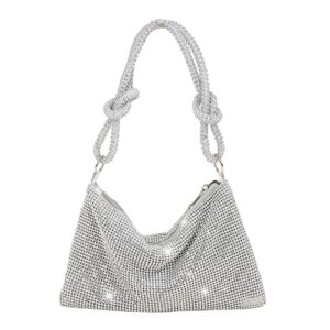 rhinestone purses for women chic sparkly evening handbag bling hobo bag shiny silver clutch purse for party club wedding