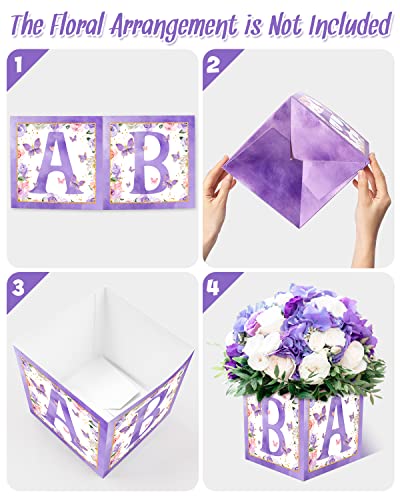 Levfla Purple Butterfly Baby Centerpiece Boxes with Butterfly Cutouts, Party Floral Arrangement, Baby Shower Table Decoration without Flowers, Set of 4 Blocks & 8 PCS Butterfly Cardstocks