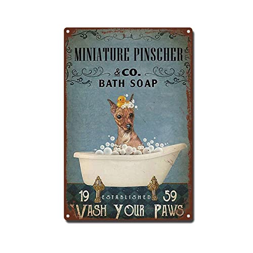 RNIIOPX Tin Sign Bath Soap Miniature Pinscher Bathroom Wall Art Vintage Retro Metal Sign 8"x12" (Tin Sign)