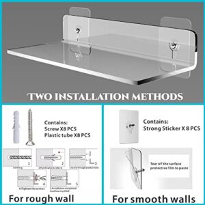 Clear Acrylic Shelves, Floating Wall Mounted Shelf for Bedroom, Living Room, Bathroom, Display Shelf (3 Packs)