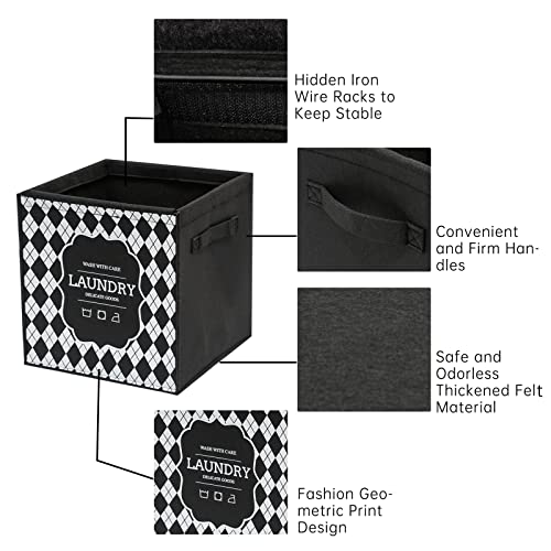 LUFOFOX Felt Fabric Bins,Set of 3,Collapsible Storage Bins with Handles,Foldable Storage Cubes for Shelves,Small Clothes Basket ,11.8"×11.8"×12.2" (Black)