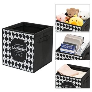 LUFOFOX Felt Fabric Bins,Set of 3,Collapsible Storage Bins with Handles,Foldable Storage Cubes for Shelves,Small Clothes Basket ,11.8"×11.8"×12.2" (Black)