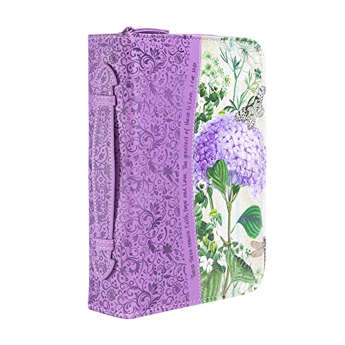 Divinity Faith Hope Love Hydrangea Floral Purple Leather Bible Cover, 7 x 10 x 1.50 inches, X-Large