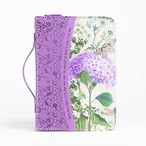 Divinity Faith Hope Love Hydrangea Floral Purple Leather Bible Cover, 7 x 10 x 1.50 inches, X-Large