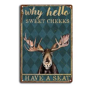 skiygth tin sign moose deer hello sweet cheeks have a seat vintage metal tin sign retro poster 8x12inch