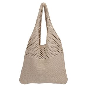 sluxa knit shoulder bag for women, beige knitted tote bag for women, hippie casual aesthetic women tote bag