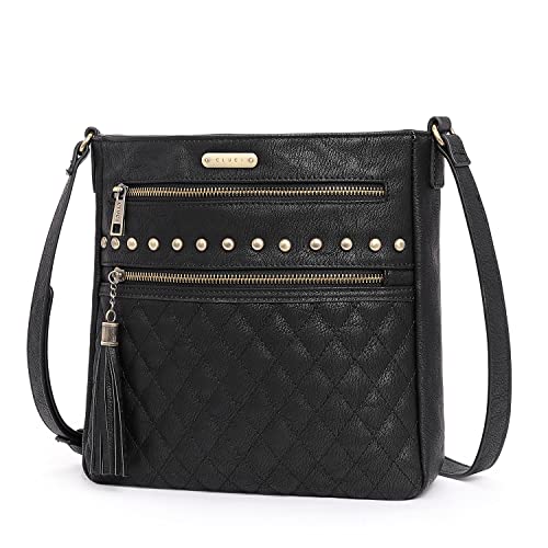 CLUCI Crossbody Bags Purses for Women, Leather Messenger Tassel Bag, Medium Travel Handbags Multiple Pockets, Fall Vintage Shoulder Bags Black