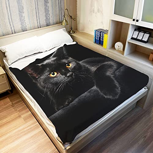 YISUMEI Black Cat Throw Blanket Modern Black Decorative Big Eyes Black Cat Fleece Blanket Soft Warm Cozy for Kids Adult Gifts 50"x60"