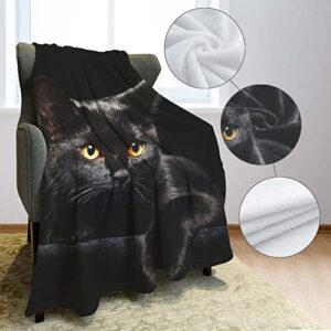 YISUMEI Black Cat Throw Blanket Modern Black Decorative Big Eyes Black Cat Fleece Blanket Soft Warm Cozy for Kids Adult Gifts 50"x60"